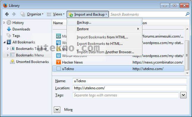Cara backup dan restore Bookmark di Mozilla Firefox - utekno Cara backup dan restore Bookmark di Mozilla Firefox - utekno